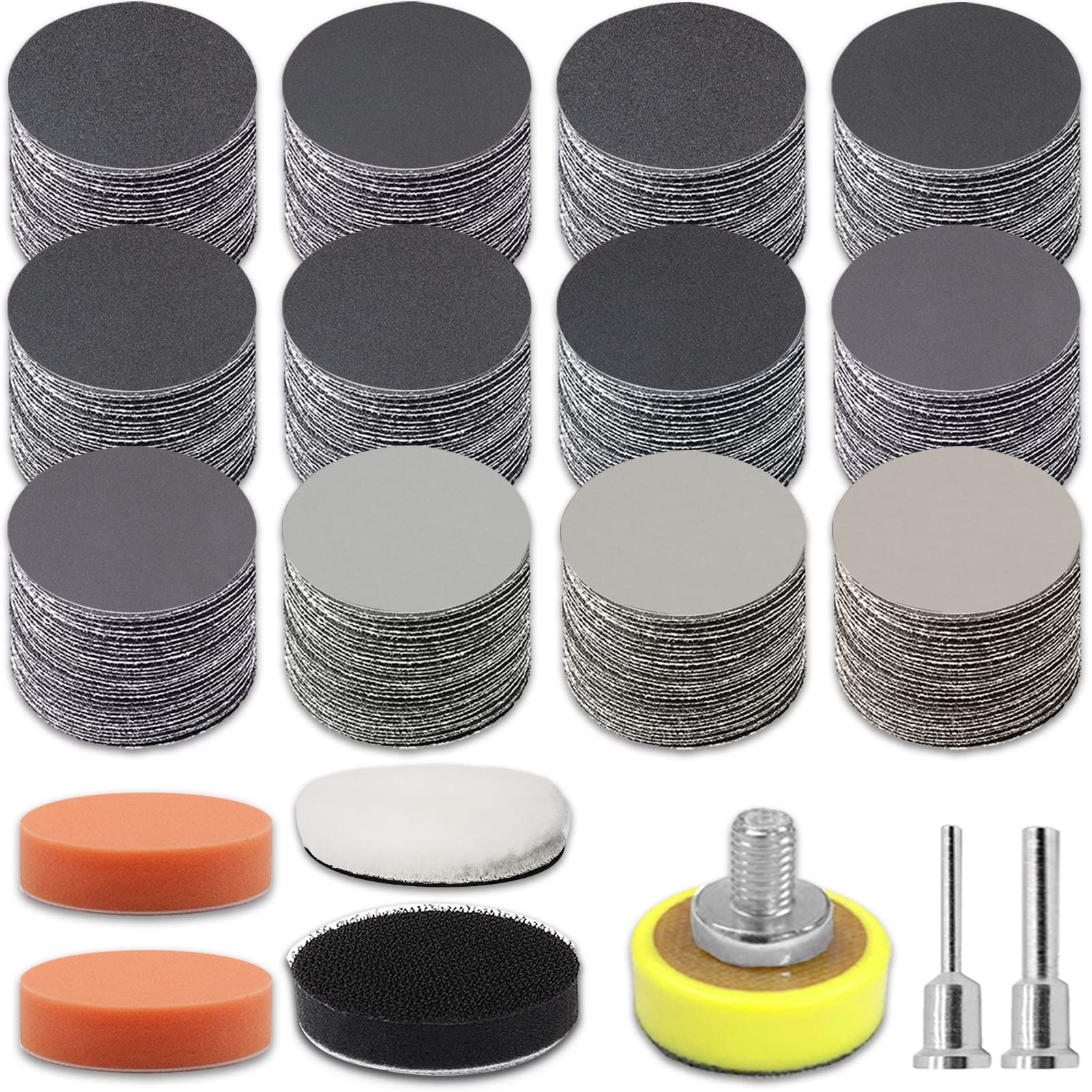 187 Pieces 1 Inch Sanding Disc, GOH DODD Hook and Loop Sanding Pads 60 to 10000 Wet Dry Sandpaper with 1/8" 1/4” Shank, Backing Pad, Polishing Pads and Interface Pad for Drill Grinder Rotary Tools