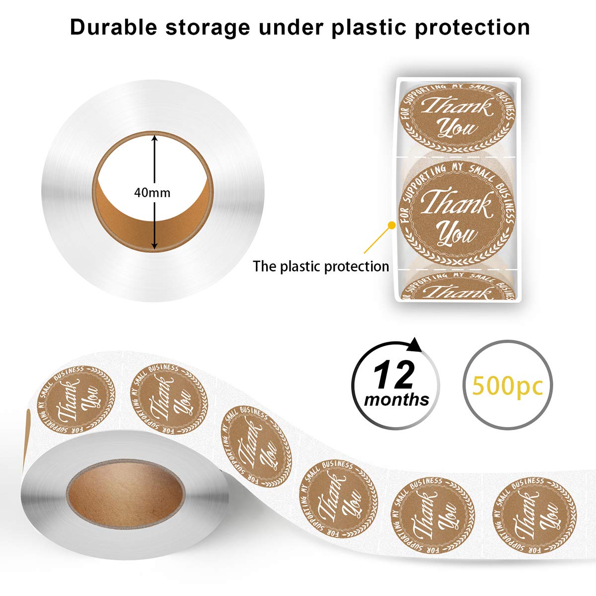 1.5 inch Round Kraft Stickers Thank You for Supporting My Small Business Labels, Custom Sticker for Bakeries, Crafters & Small Business Owners (500 Labels/roll)