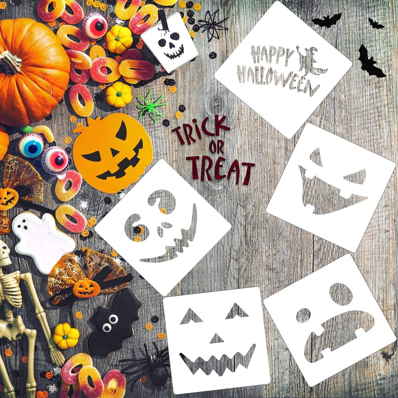 36 Pieces Halloween Drawing Stencils, 6 Inch Plastic Reusable Pumpkin Faces Painting Stencil for DIY Pumpkin Carving, Wood, Walls Art and Halloween Decoration