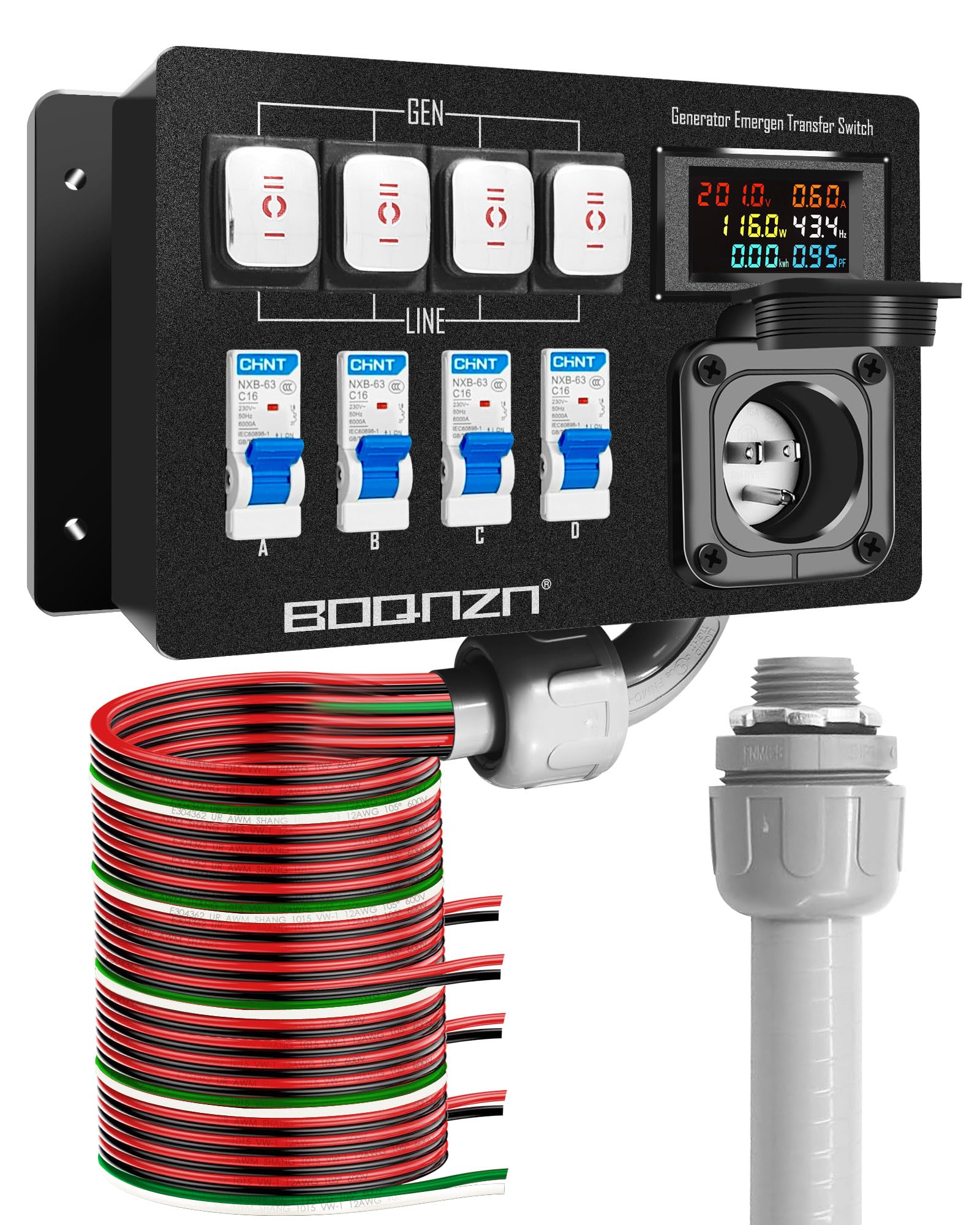 15 Amp 120V Generator Transfer Switch Kit, Prewired 4-Circuit Generator Temporary Emergency Power Supply Kit, IP67 Waterproof for Indoor/Outdoor Use