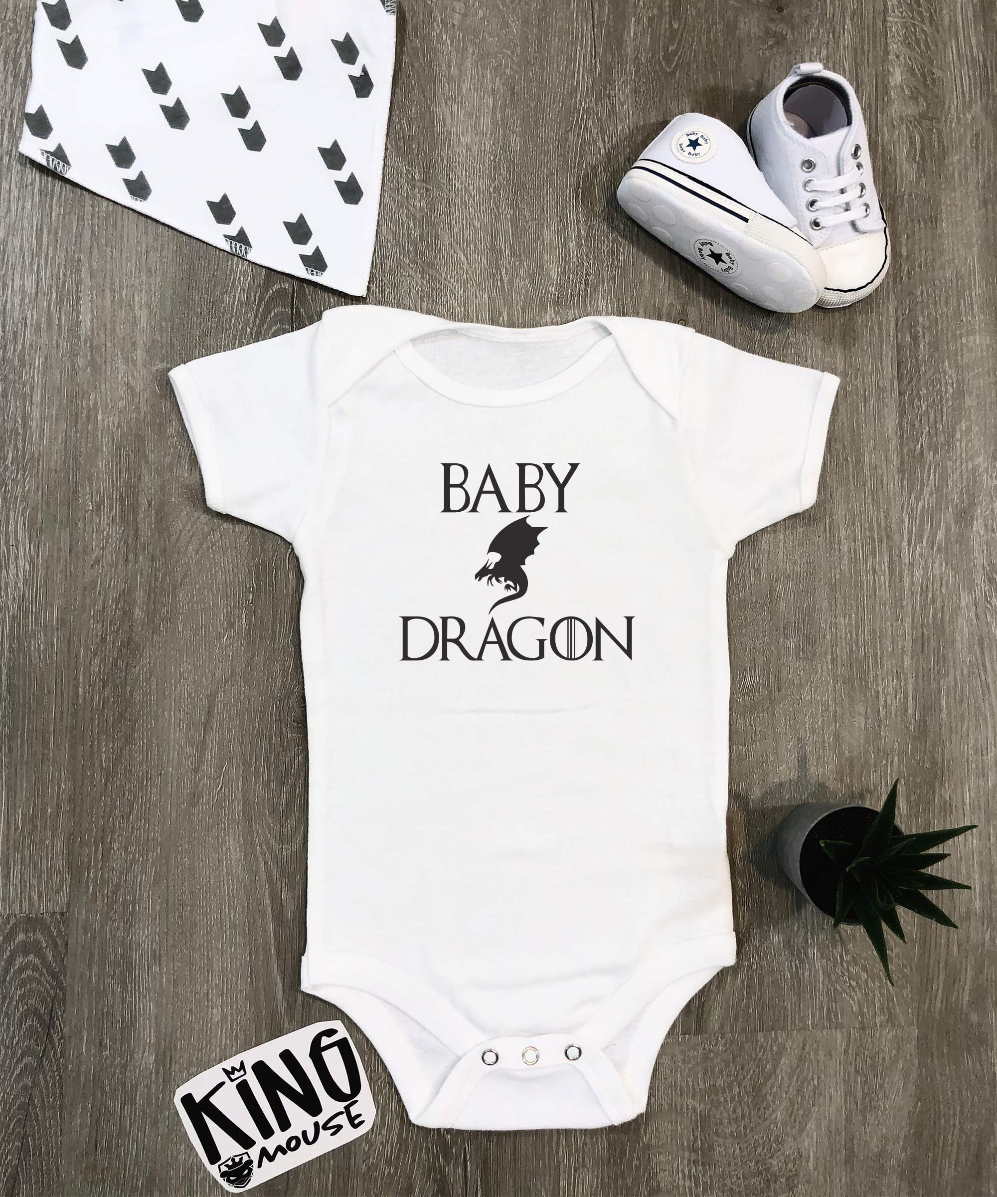 Baby Dragon/Game of Thrones Inspired Baby Onesie/Unisex Shirt Sleeved 0-24mo Infant Bodysuit (Grey, 0-3 Months US)