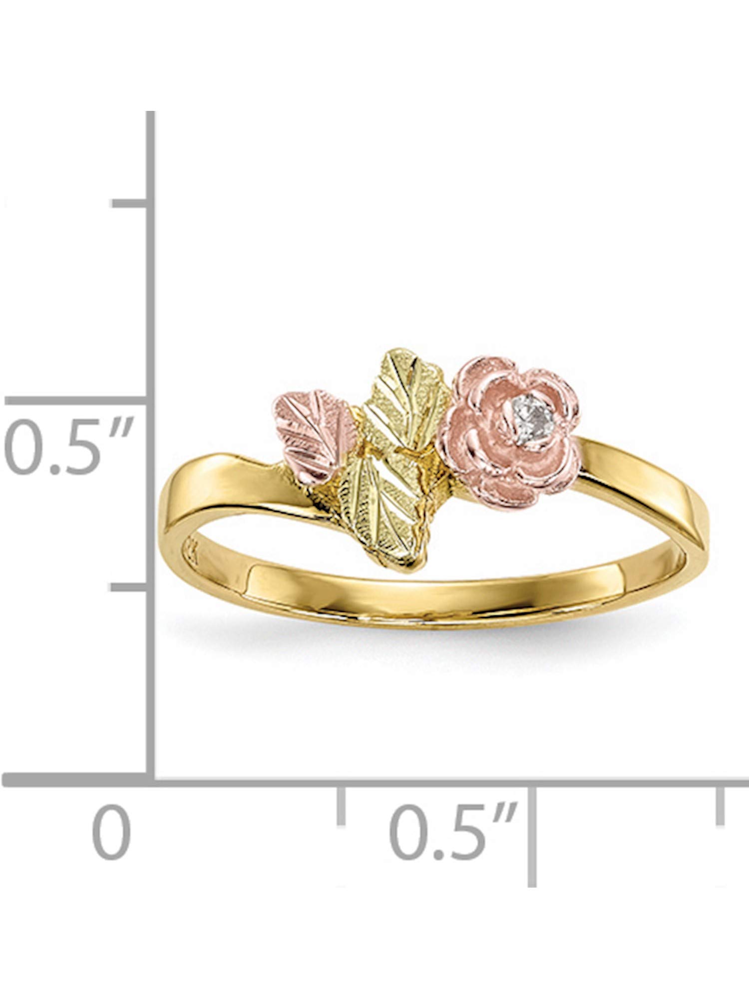 10K Yellow Gold Tri-Color Black Hills Diamond Rose Ring - Jewelry By Sweet Pea