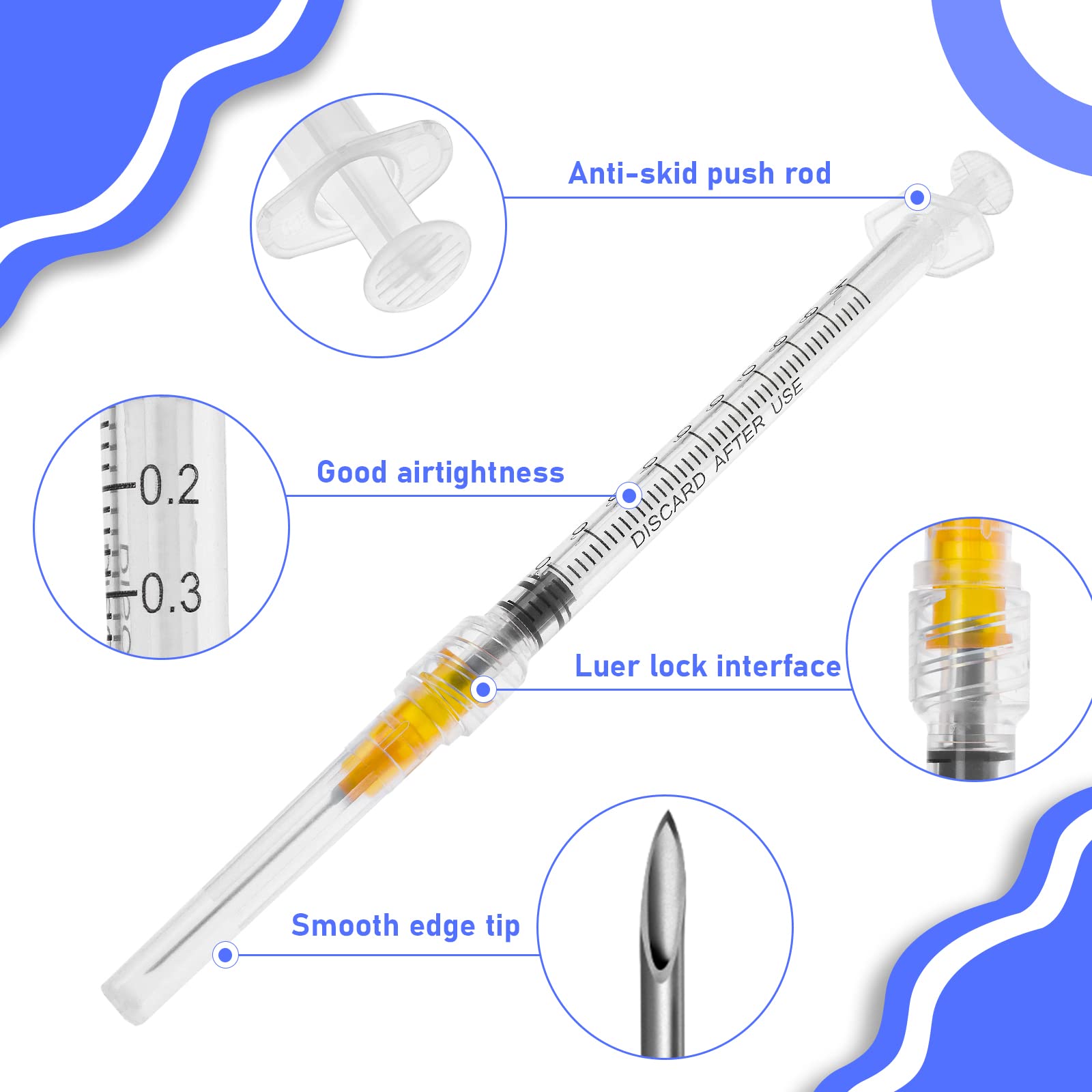 1ml 31G 8mm Laboratory Accessories, Individually Packaged (100, Orange, 1ml)