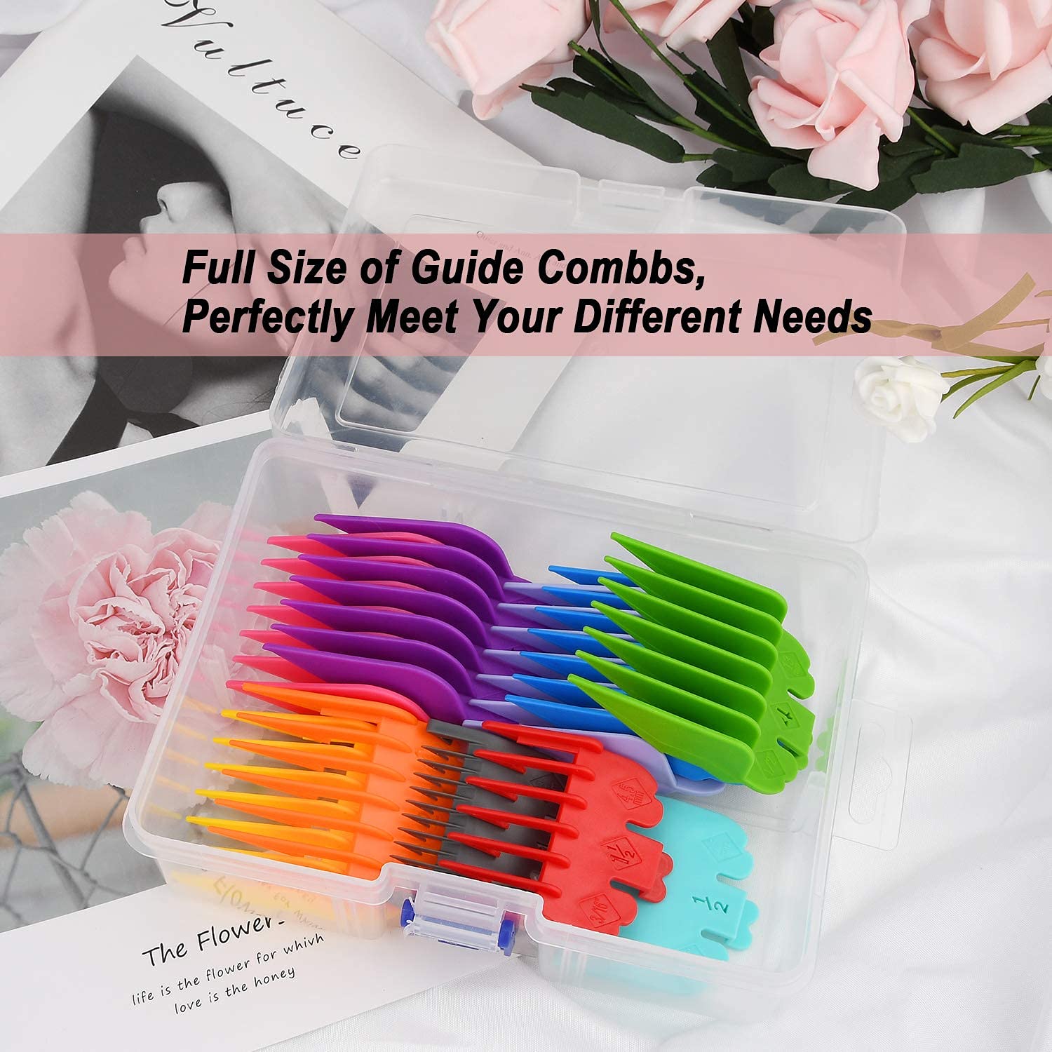 10 Pcs Hair Clipper Combs Guides, Professional Colorful Clipper Attachments Guide Combs 1/16β to 1β, Replacement Guards Set Compatible with Most Wahl Clippers