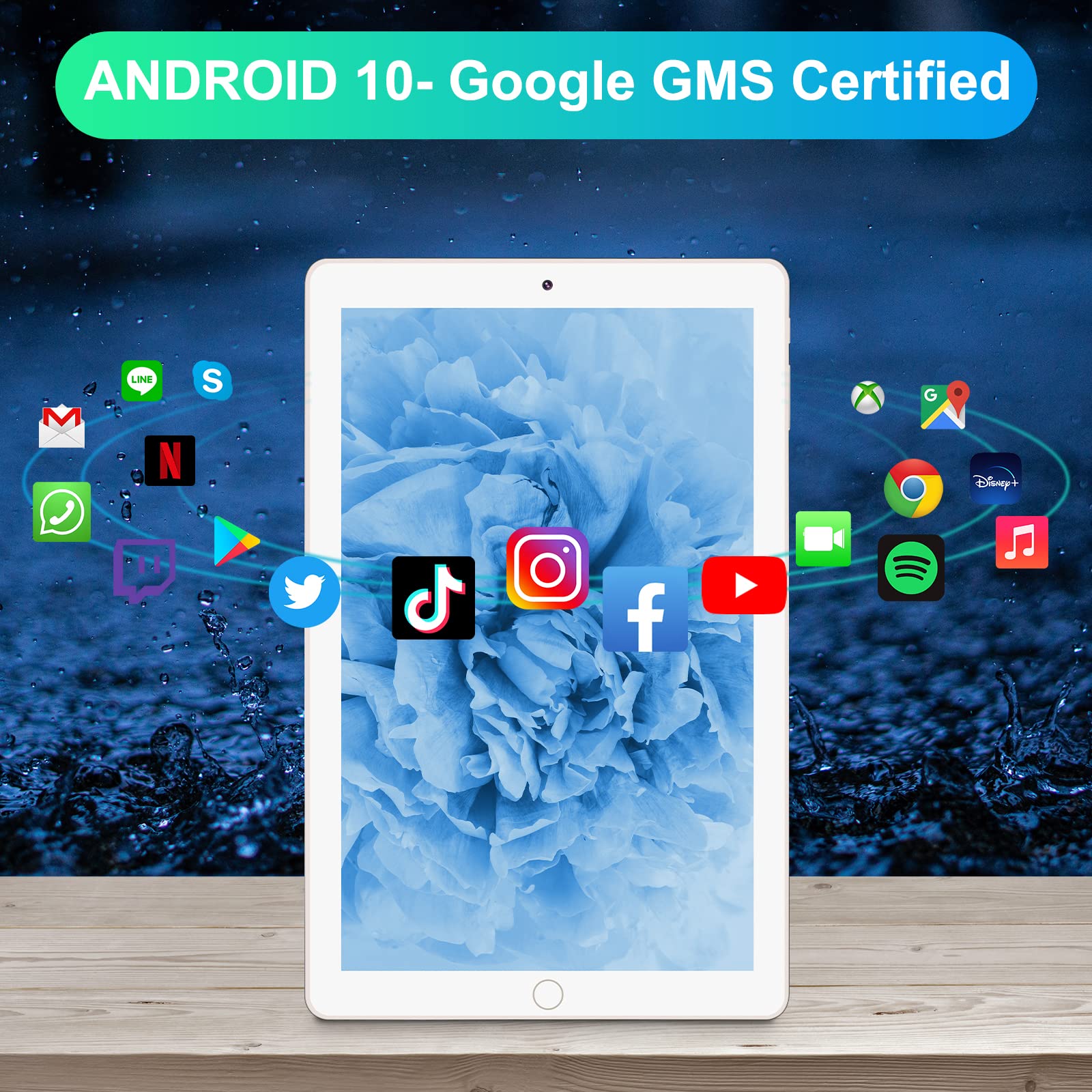 10 Inch Tablet Android 9.0 OS, 3G Phone Tablets with Dual SIM,16GB ROM, Qcta-Core CPU,Dual Camera, 2.4Ghz WiFi, 1080P HD IPS Display,GPS, Bluetooth, 5000mAh