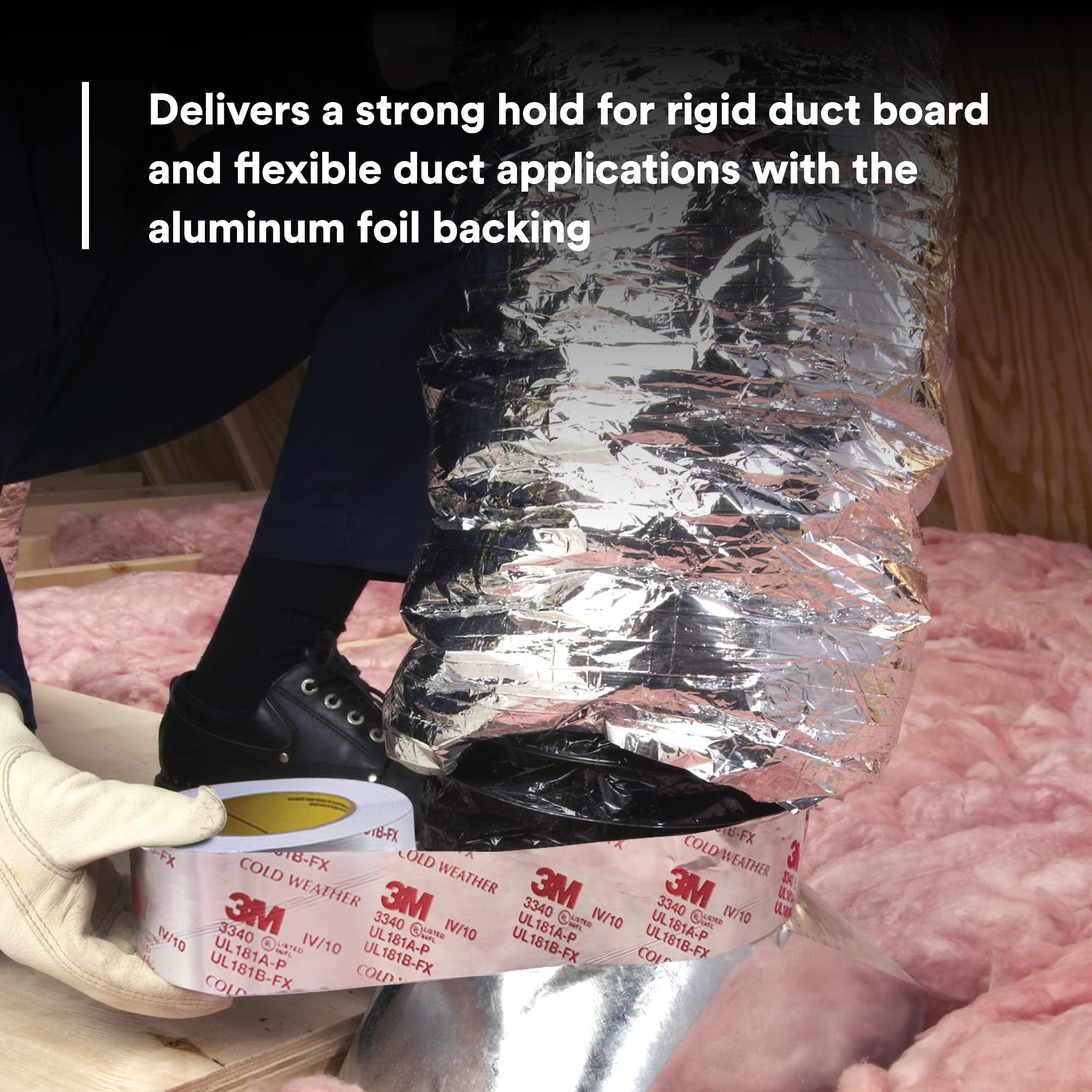 3M Venture Tape UL181A-P Aluminum Foil Tape 1581A, Rigid and Flexible Duct Seaming, Durable, Cold Weather Adhesion, 3.89 in x 60 yd, 2 mil