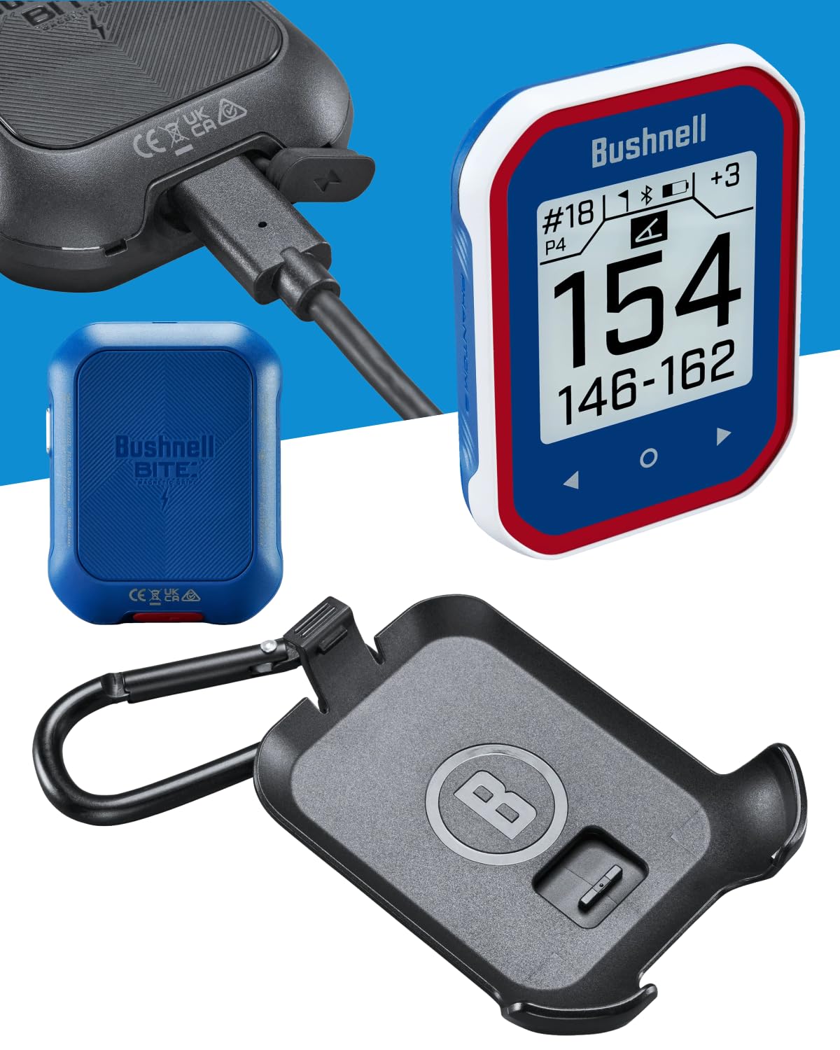 Bushnell Phantom 3 GPS Rangefinder Blue with BITE Magnetic Mount and GreenView with Wearable4U Lens Cleaning Cloth Bundle