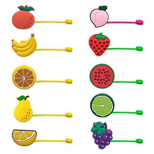 10 Piece Straw Tip Covers Cap Fruit Straw Tip Cap Reusable Drinking Straw Toppers for 6-8mm Straw Silicone Straw Plugs Fruit Shape Straw Protector