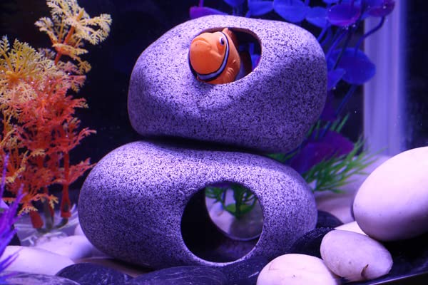 Aquazoo Aquarium Decoration Rock Caves, Hideaway for Shrimp Cichlid Hiding Breeding Spawning, Professional Hideout Decor for Territorial Fish (2 Pieces Set)