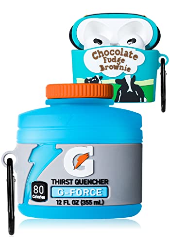 2 Pack Gkv for Airpods 3 Case for Airpod 3 (2021) Cover Unique Funny Fun Cute 3D Food Design Air Pods 3rd Generation Silicone Shell Cases for Girls Teen Boys Kids Ice Cream Cup+Blue Drink