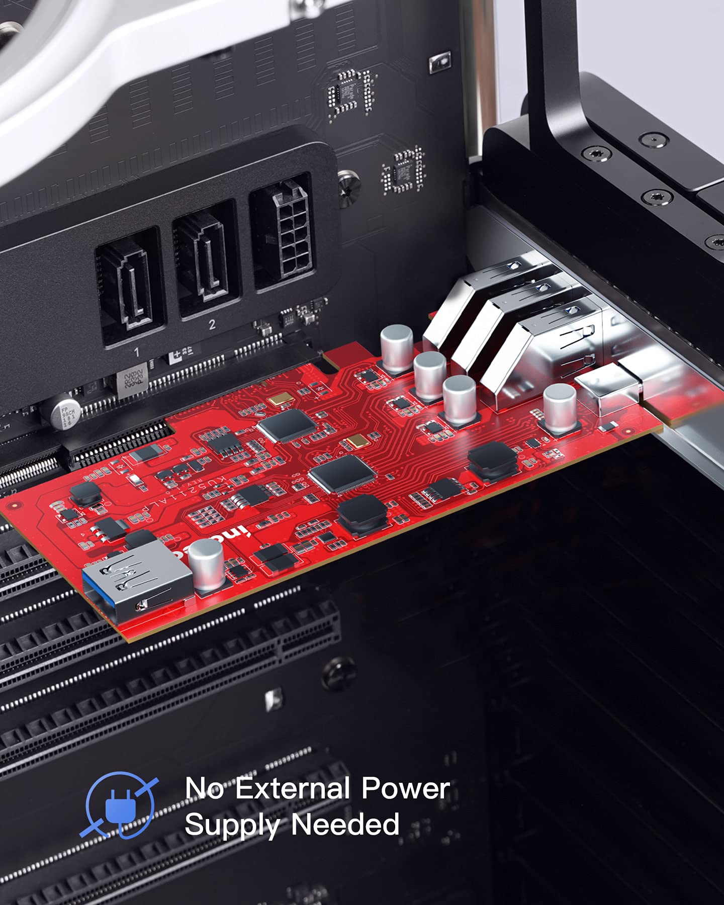 Inateck PCIe USB 3.2 Gen 2 Extension Card with 4 USB A and 1 USB-C Ports 20 Gbps PCIe 5-Port Card No External Power Supply Required, RedComets U26