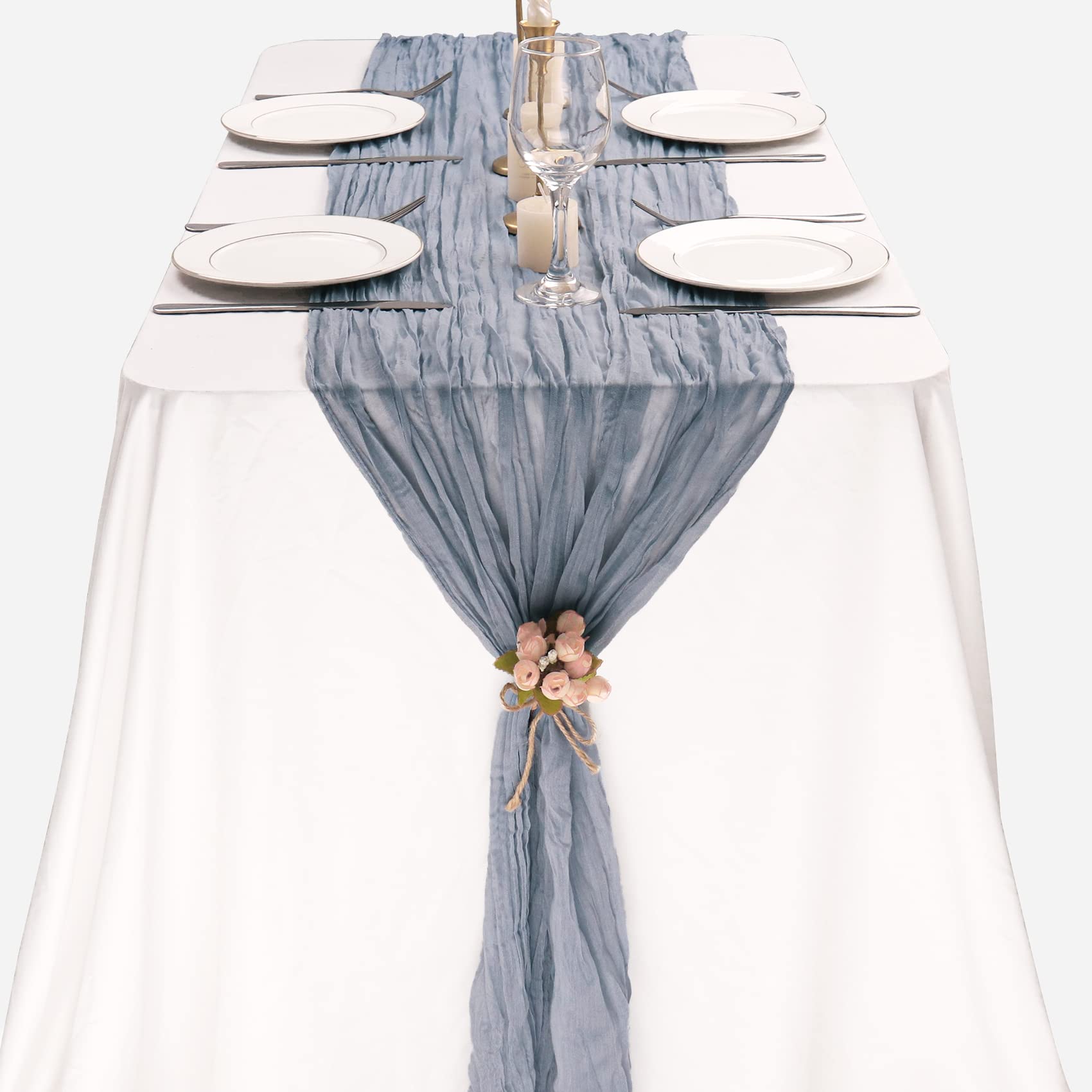 12 Pcs Cheesecloth Table Runner 13FT Boho Rustic Gauze Table Runner Bulk 35x157Inch Romantic Cheese Cloth Sheer Table Runner Decor for Wedding Dining Holiday Event Birthday Anniversary(Dusty Blue)