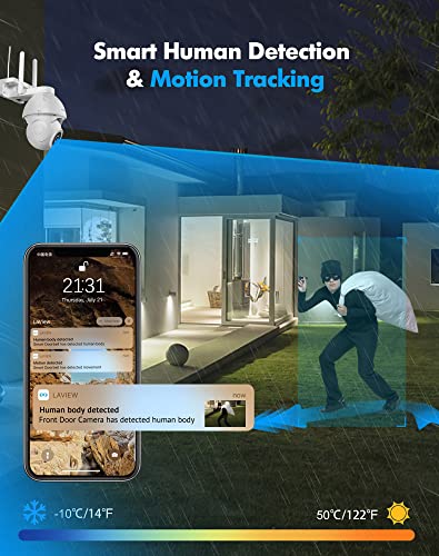 4MP Security Camera Outdoor Wired Starlight Color Night Vision, LaView 2K Cameras for Home Security AI Human Detection & Auto Tracking, IP65 Outdoor Camera 2-Way Audio, US Cloud, Compatible with Alexa