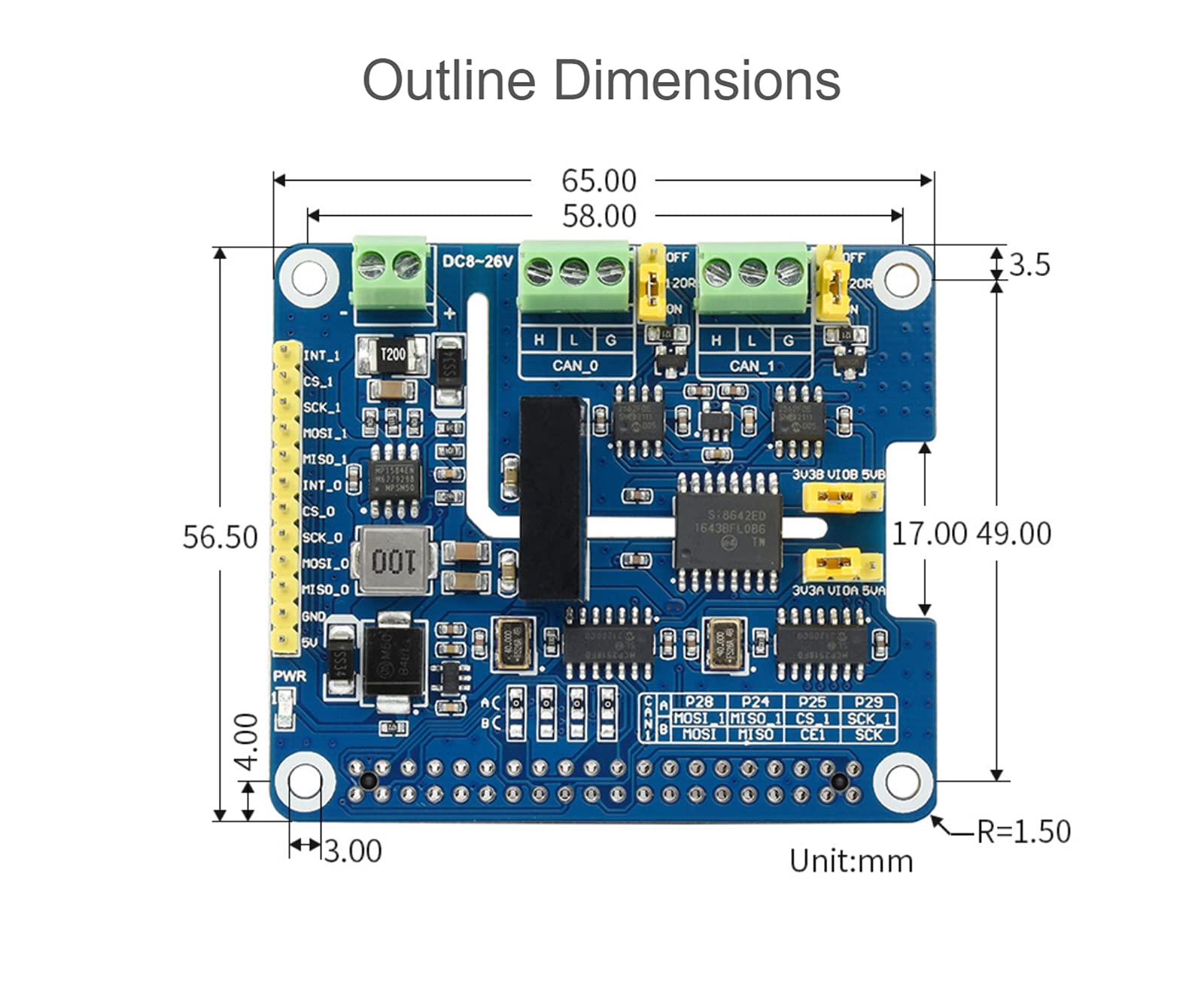 2-Channel Isolated CAN Bus FD Expansion HAT for Raspberry Pi, with MCP2518FD CAN Controller and MCP2562FD CAN Transceiver, Supports Original CAN2.0 and CAN FD Protocols, Multi Protection Circuits