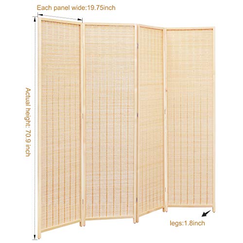 Corelax Room Divider Privacy Screen with Natural Bamboo,4-Panel 5-Panel 6-Panel Folding Privacy Screens,Freestanding Room Divider