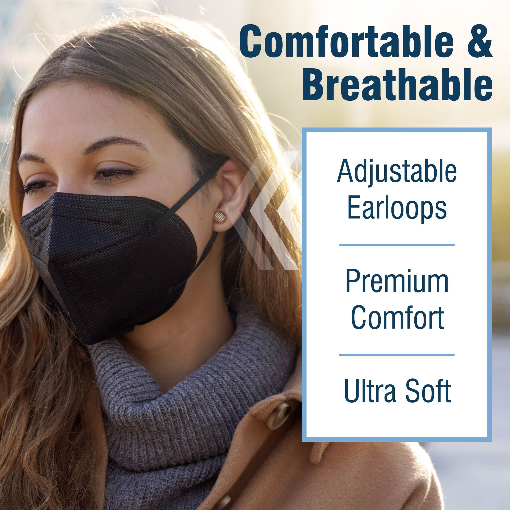 WECARE Black KN95 Adult Face Masks 20 Pack - Individually Wrapped Disposable 4 Ply Particulate Respirator Mask - Anti Fog, PM2.5, Comfortable Folded Design
