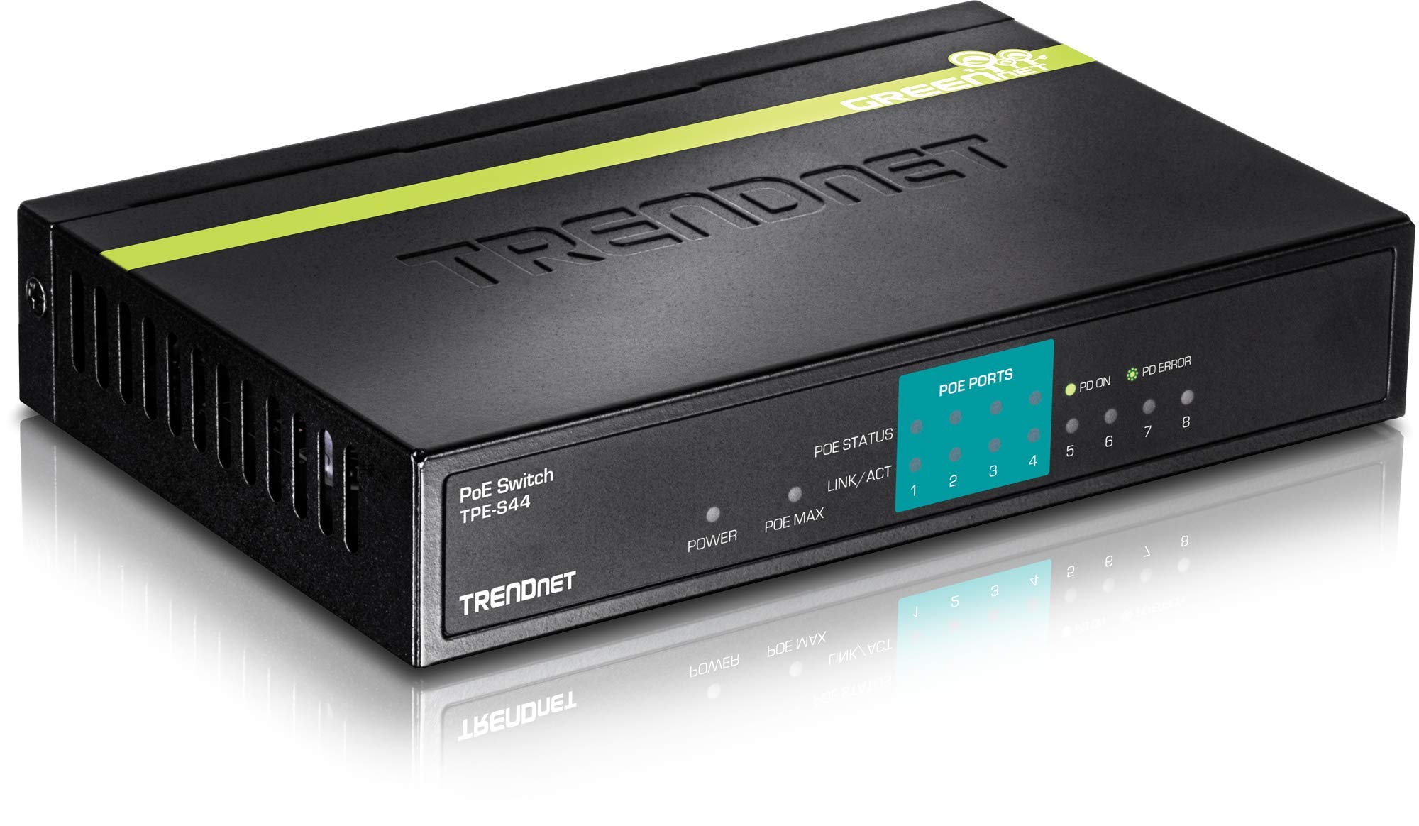 TRENDnet 8-Port 10/100Mbps PoE Switch, 4 x 10/100, 4 x 10/100 PoE, 802.3af, 30 W PoE Budget TPE-S44 (Certified Refurbished)