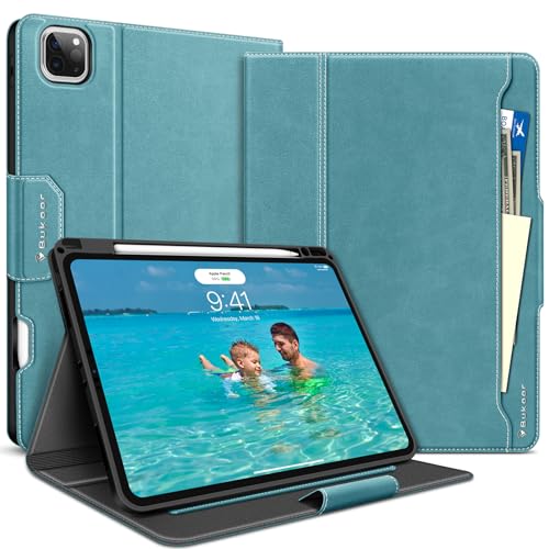 BuKoor iPad Pro 11 inch Case 2022 4th/3rd/2nd/1st Generation Case (2021/2020/2018) with Pencil Holder, Auto Sleep/Wake Function Smart PU Leather with Pocket Shockproof Magnetic Clasp Cover (Green)