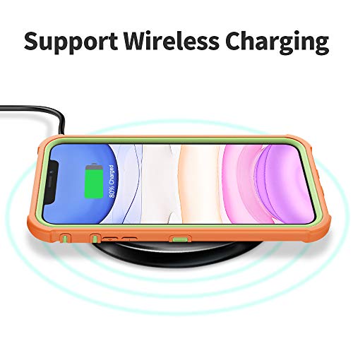 Sansunto for iPhone 11 Case Orange, Silicone Durable Protective Case,Heavy Duty Shockproof Full Body Case 3in1 Hard PC Bumper and Back Cover for iPhone 11 6.1 inch (Orange/Matcha Green)