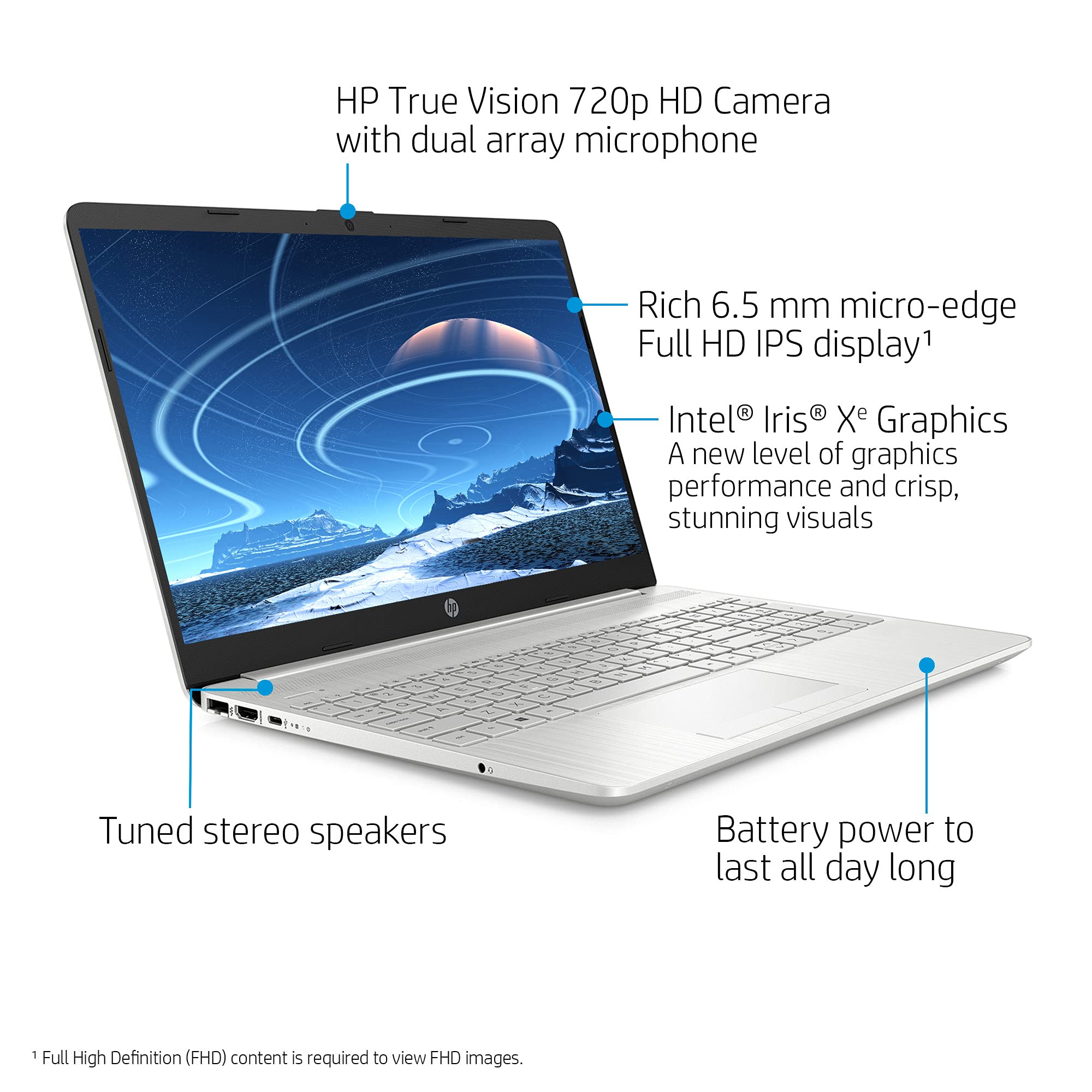 HP 15 Laptop (Latest Model), 15.6β Full HD Display, Intel Core i5-1135G7 (Beat i7-1065G7), 12GB RAM, 512GB SSD, Intel Iris X Graphics, Webcam, HDMI, Wi-Fi, Bluetooth, Windows 10 Home, Silver + Nly MP