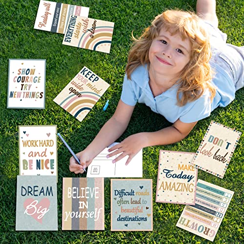 60 PCS Boho Motivational Postcards  for Kids Boho Rainbow Affirmation Postcards Bohemian Blank Encouragement Postcards Inspiration Note Cards for Classmates Friends Teachers Exchange