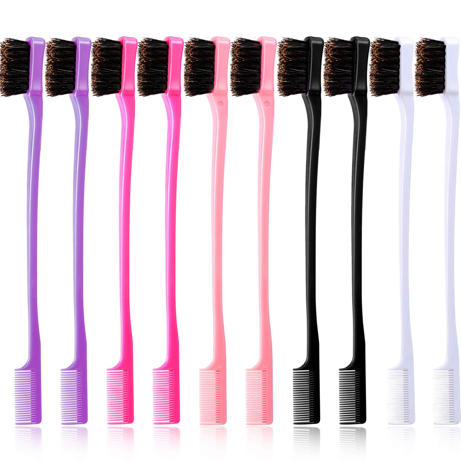 10 Pieces Hair Edge Brush Double Sided Control Hair Brush Comb Combo Pack Smooth Comb Grooming, 5 Colors