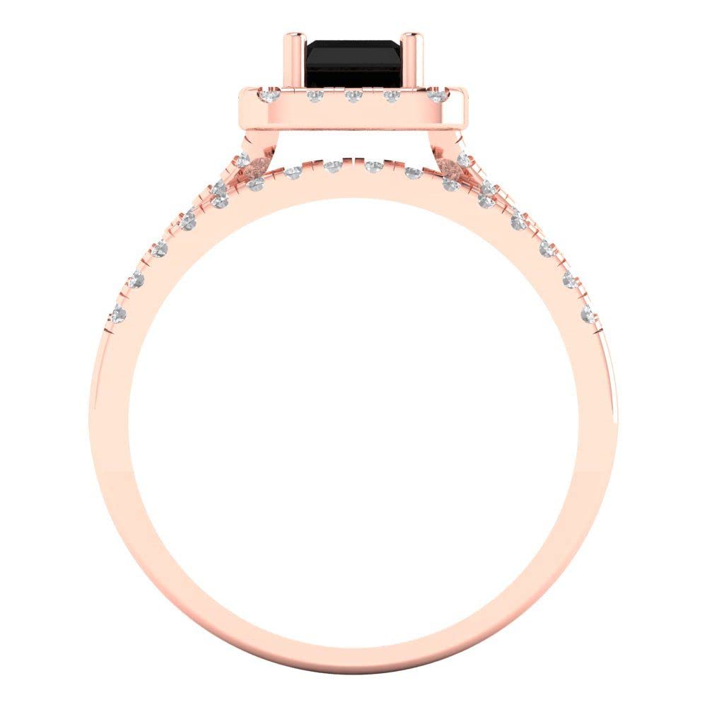 1.60ct Emerald Halo Solitaire Genuine Natural Black Onyx Engagement Promise Anniversary Bridal Ring Band set 18K Rose Gold 9