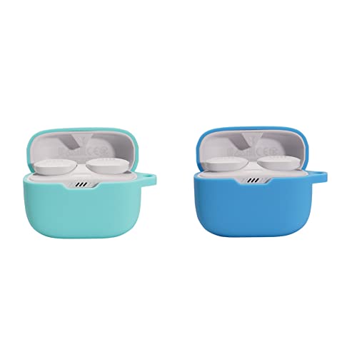 2 Pack Soft Silicone Protective Case Cover Compatible with JBL Tune 130NC TWS True Wireless Headphones, Protective Skin Sleeve with Key Chain (Light Blue+Light Green)