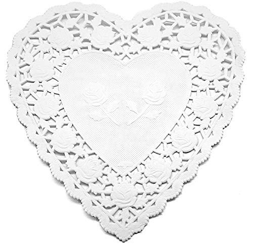 6 Inch Heart Shaped White Lace Paper Doilies 100 Count