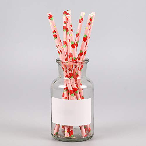 100 Pcs Disposable Straws, Biodegradable Paper Straws for Juices, Shakes, Smoothies, Party Supplies (Strawberry)