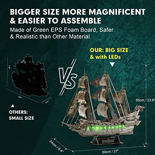 3D Puzzles for Adults Green LED Flying Dutchman 360 Pieces Haunted Pirate Ship Arts & Crafts for Adults Gifts for Men Women Model Kits, Lighting Ghost Ship Decor Brain Teaser Puzzles for Adults