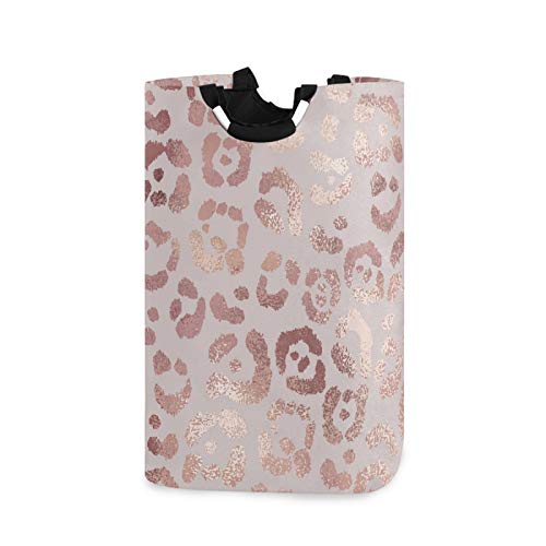 ALAZA Large Laundry Basket Rose Gold Leopard Print Pink Cheetah Laundry Bag Hamper Collapsible Oxford Cloth Stylish Home Storage Bin with Handles, 22.7 Inch