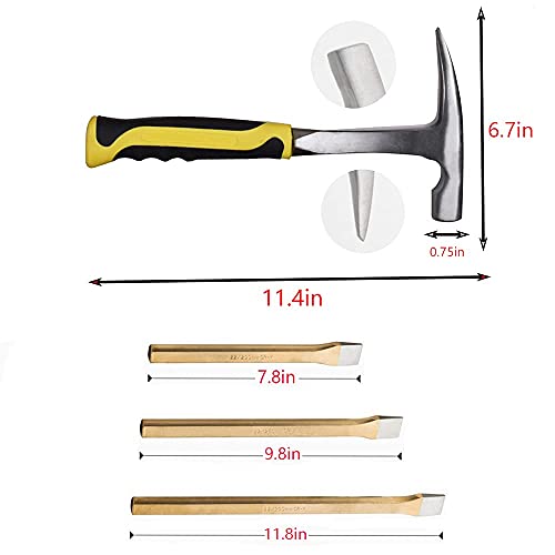 14 pieces Rock Hounding & Gem Mining Geology Tool Kit ,for Rock Hounding, Gold Mining,including an all Steel Rock Pick Hammer with Pointed Tip,3-Pieces Heavy Duty Chisel Set
