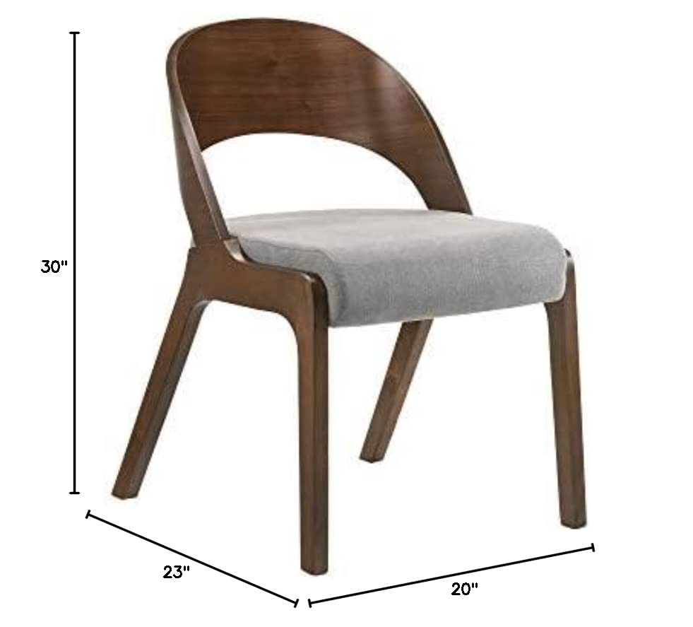 Armen Living Polly Mid-Century Modern Dining Accent Chairs Finish Fabric-Set of 2, 20" Wide, Walnut/Grey