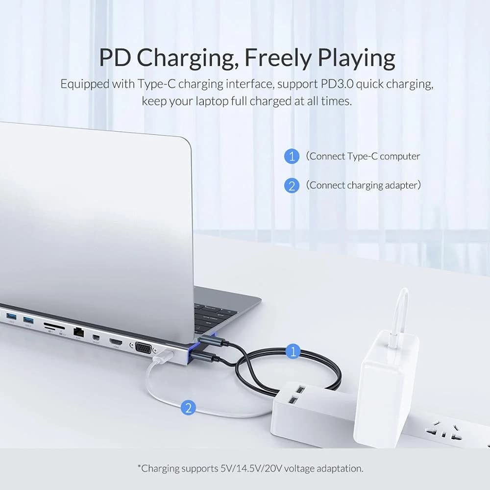 SXYLTNX 10 in 1 Type-c HUB TF&SD Card Reader VGA Mini DP HDMI-Compatible RJ45 PD Charger USB3.1 Laptop Hub