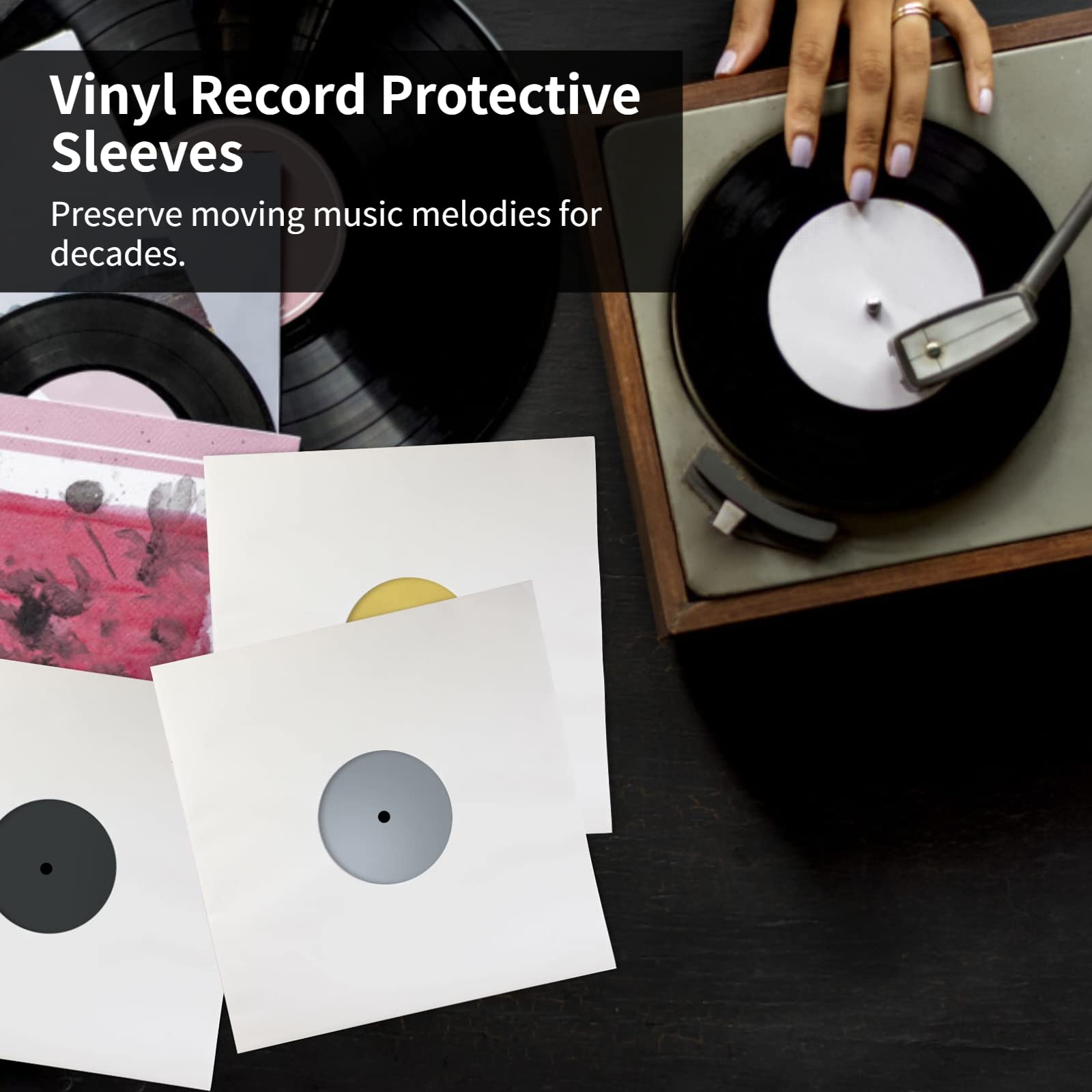 10PCS Vinyl Record Sleeves, Black Kraft Paper Dust Sleeves for 10-Inch Vinyl Records, Anti Static LP Record Protective Covers, Dual Inner Album Jackets Vinyl Record Jackets (White)