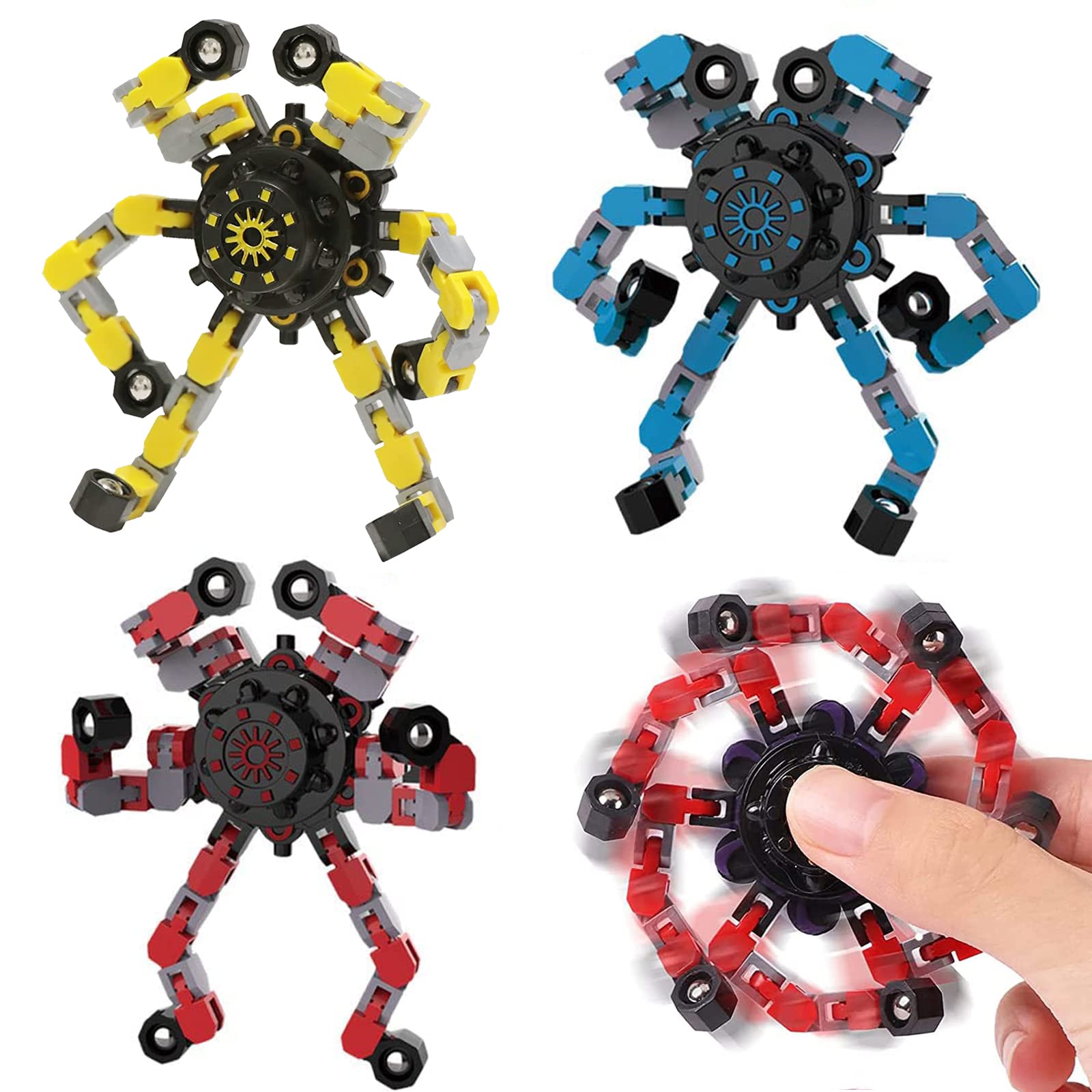 3Pcs Fingertip Gyro Fidget Spinners, Spinning Top Toy Transformable Spinners Fidget Chain Toy Deformed Mechanical Spiral Twister Stress Relief Toy for Kids Adults