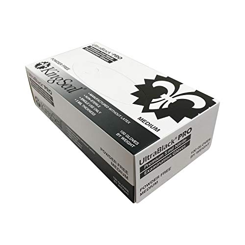 KingSeal UltraBlack-PRO Medium Nitrile Medical Grade Exam Gloves, Black, 5 MIL, Textured Fingertips - 1 Box of 100 Gloves