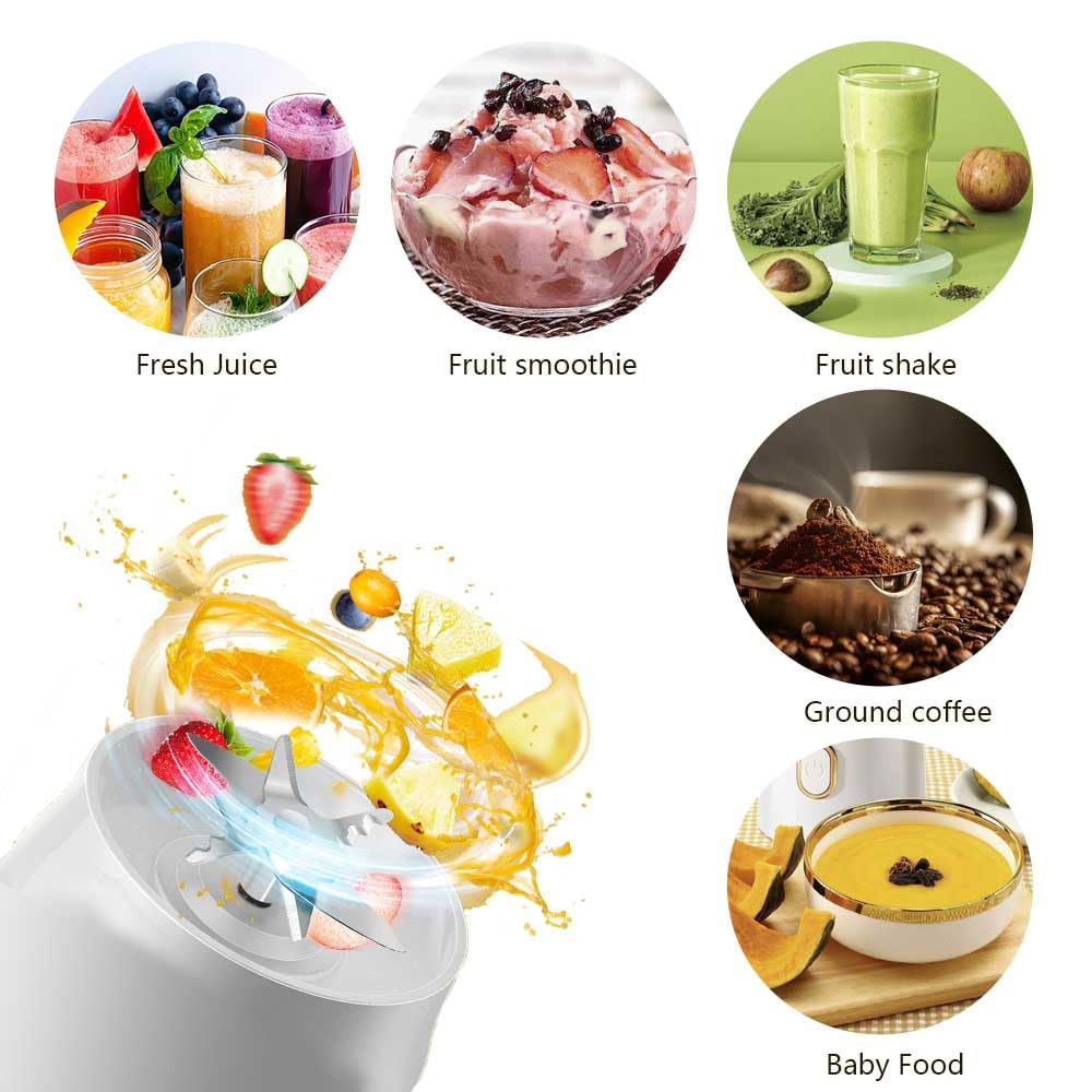 15 Oz Portable Blender Optional Double Cup(Big+Small),USB Rechargeable with 10-Blades, Blender for Shakes and Smoothies, Complementary Food,Crush Ice,Stainless Steel Blades,For Outdoor and Travel