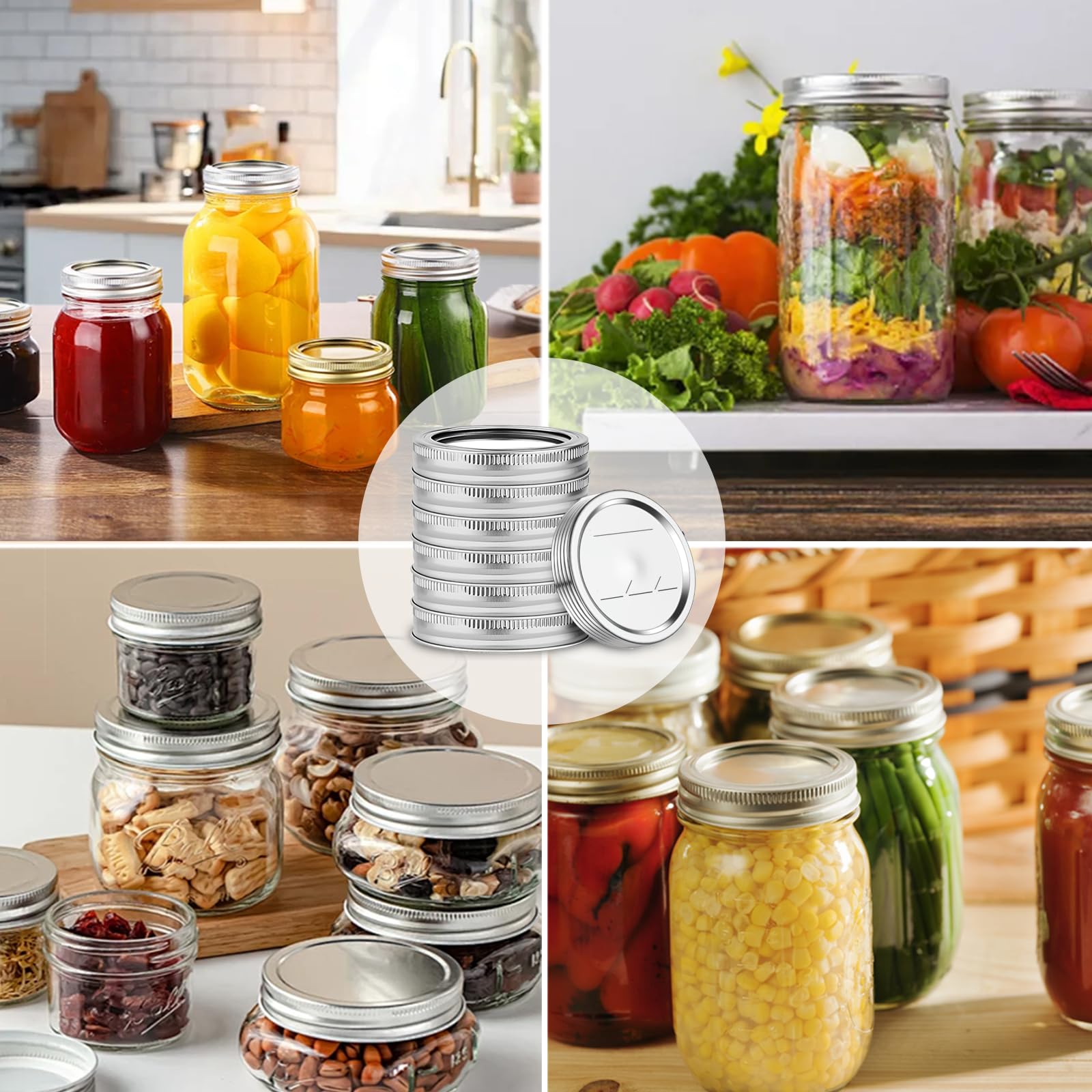 12 Pcs Antirust Regular Mouth Mason Jar Lids with Rings for Vacuum Sealer, Ball, Kerr Jars Canning Lids with Rings, Set of 6