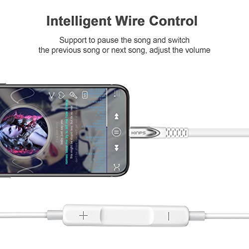 KINPS [MFI Certified Lightning to 3.5 mm Headphone Jack Adapter Compatible with iPhone 12/11 Pro Max/11 Pro/11/XS Max/XS/XR/X/8 Plus, iPad,(White)