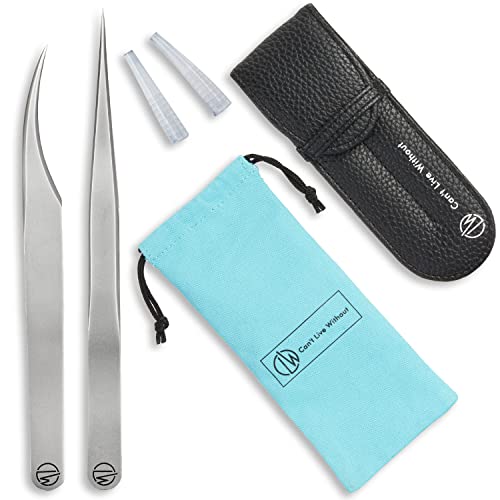 Eyelash Extension Tweezers Set of 2 Eyelash Tweezers - Isolation Tweezers Eyelash Extensions and Volume Lash Tweezers - Straight and Pointed Curved Tweezers - Professional Lash Tweezers – by CLW
