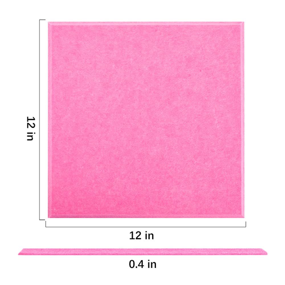 12 Pack Acoustic Foam Panels, 12" x 12" x 0.4" Studio Soundproof Foam Panels | Wall Noise Canceling Dampening Absorbing Barrier Padding Pads | Studio Ceiling Bedroom, Flameproof Non-Stick (Pink)