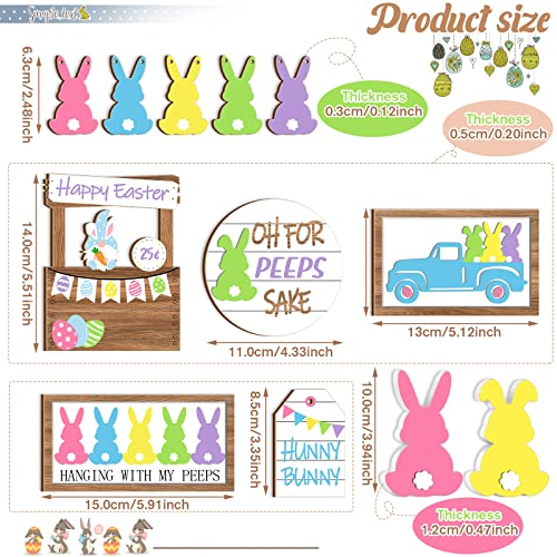 12 Pcs Easter Tiered Tray Decor Set Easter Bunny Wood Sign Rustic Farmhouse Decor Tiered Tray Decorative Trays Signs for Easter Table Holiday