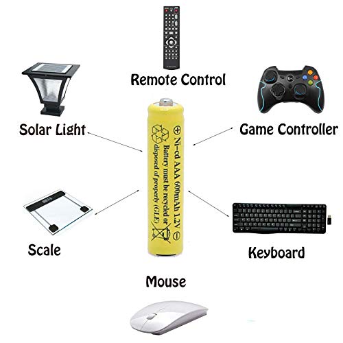 BAOBIAN 1.2v AAA 600mAh NiCd Rechargeable Battery for Outdoor Solar Lights,Garden Lights, Remotes, Mice (Yellow 8 PCS)