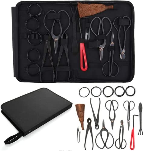 15 Pieces Bonsai Tree Kit, Bonsai Tools Set, Carbon Steel Scissor Cutter Shear, Perfect Gardening Trimming Tools