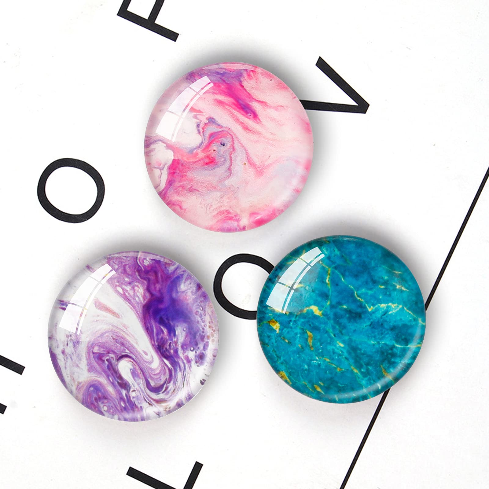 12PCS Fridge Magnets Round Glass Refrigerator Magnets Calendar Magnetic Sticker Decorations Whiteboards Magnets Set for Office and Kitchen(Marbling)