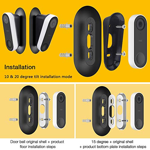 HOLACA Angle Mount for Google Nest Hello Doorbell with Downward 10&20 Degree Wedge,Wall Plate Cover Mounting Bracket Kit Compatible with Nest Hello Video Doorbell (Black)