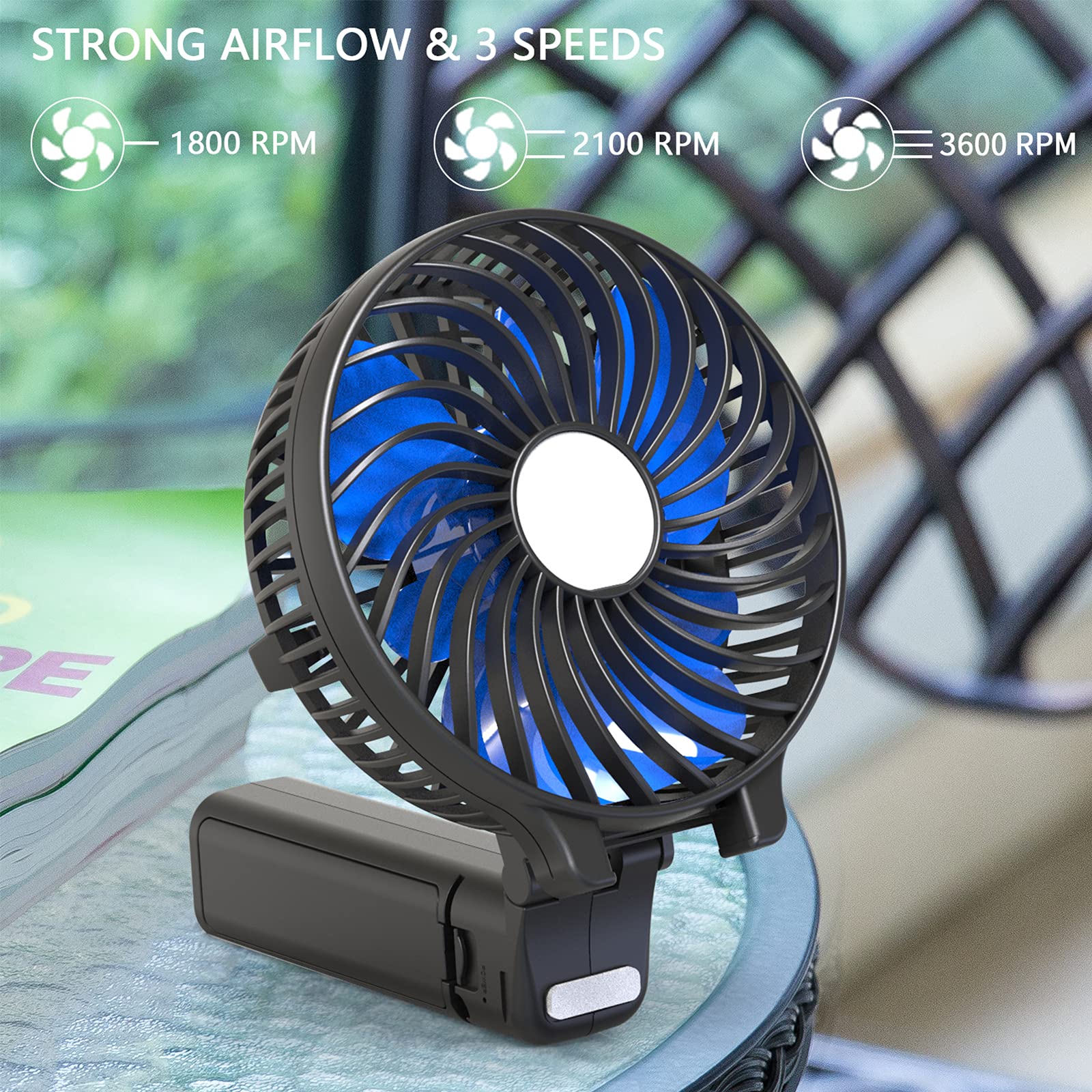 2-PACK Portable Handheld Fan,USB Rechargeable Fan with 2200mAh Battery Operated, Mini Hand Held Fans 3 Speeds Adjustable, 180° Rotation Foldable Personal Desk Fan for Home Office Desktop and Travel