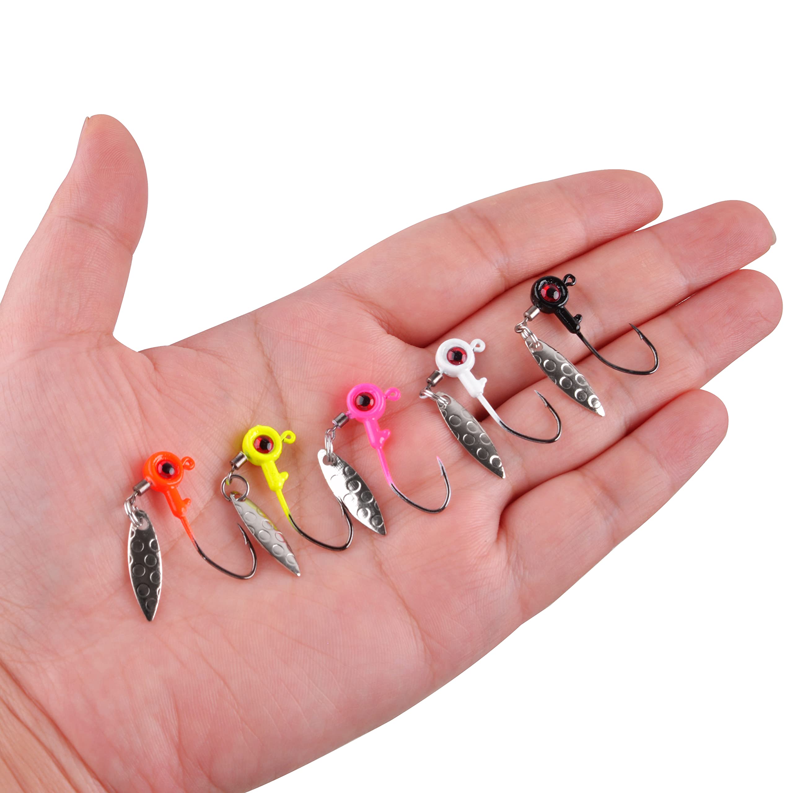 10Piece Fishing Jig Head with Willow Blade 3D Eyes Fishing Jigs Spoon Weighted Head Spin Jig Hook Lure Kit for Panfish Crappie